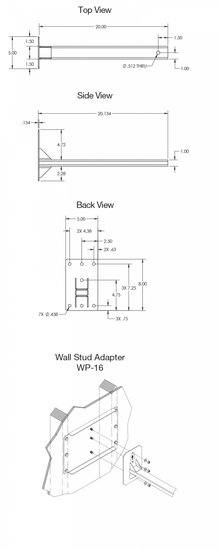 SAS-100-20 100lb Indoor Wall Arm Mount - Adaptive Technologies Group