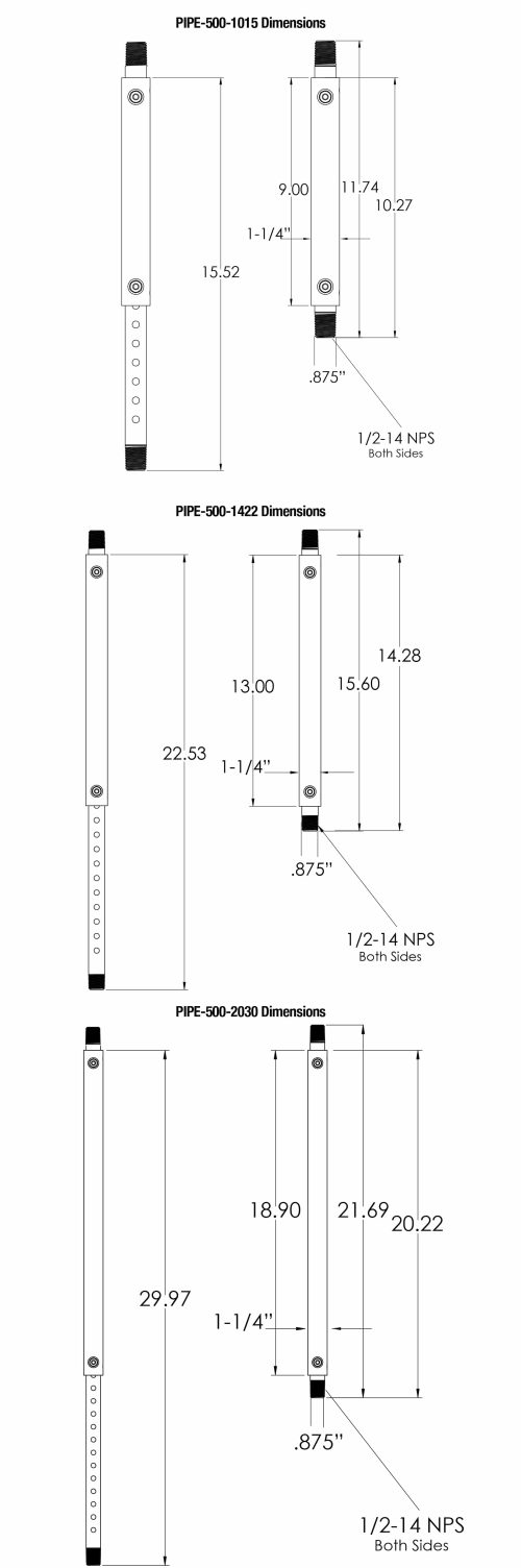 PIPE-500-142214-22 inch .5 inch Telescoping Pipe Adapter | Adaptive ...